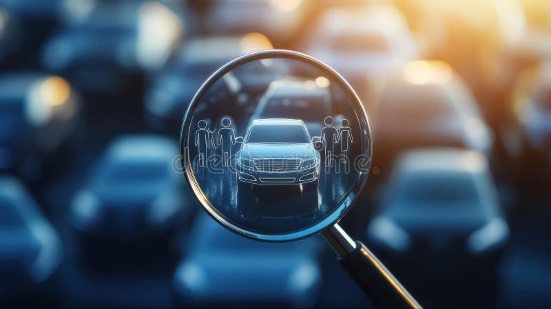 A Magnifying Glass with a Car in the Middle Stock Illustration ...