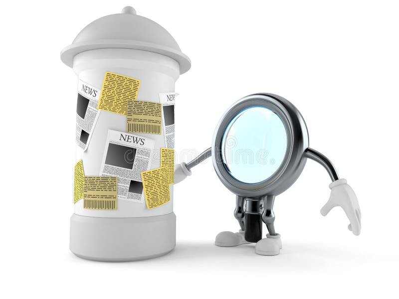 Magnifying Glass Character with Advertising Column Stock Illustration ...