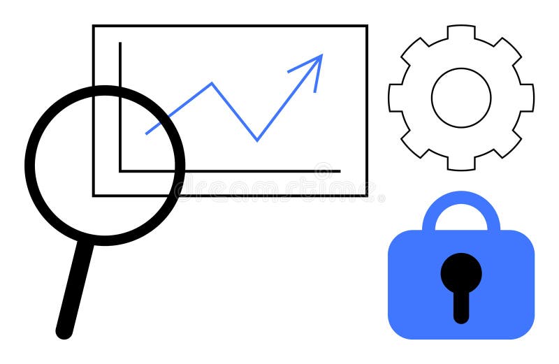 Magnifying Glass, Chart, Gear, and Lock for Analysis, Data Security ...