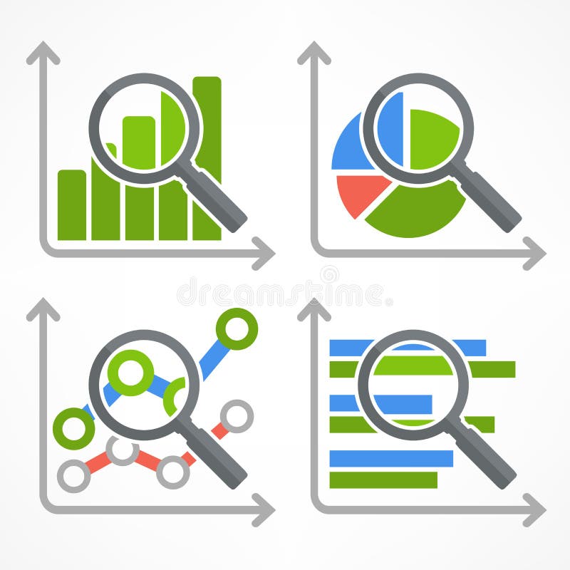 Magnifying Glass and Chart Icons Stock Vector - Illustration of ...