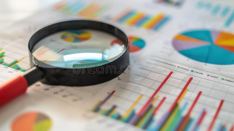 The Magnifying Glass on Charts.AI Generated Image Stock Image - Image ...