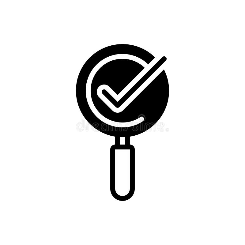 Black Solid Icon For Magnifying Glass With Check Mark, Loupe And ...