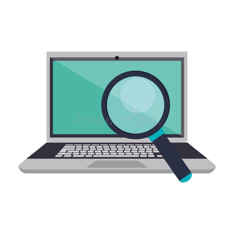 Magnifying Glass Checking Laptop Computer Stock Vector - Illustration ...