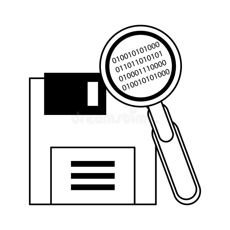 Magnifying Glass Checking System Cartoon in Black and White Stock ...