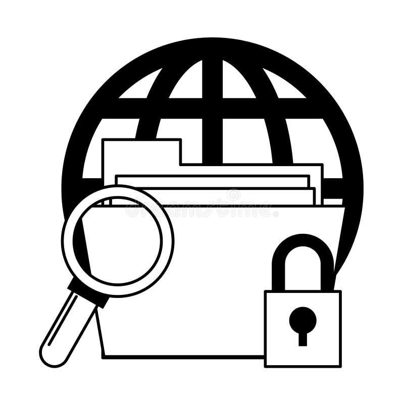 Magnifying Glass Checking System Cartoon in Black and White Stock ...