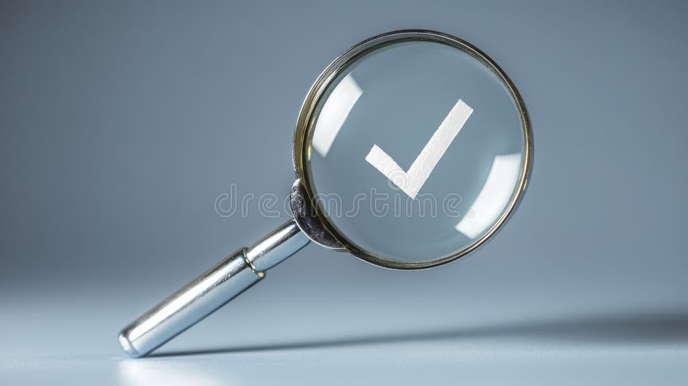 Magnifying Glass with Checkmark on Gray Surface Stock Illustration ...