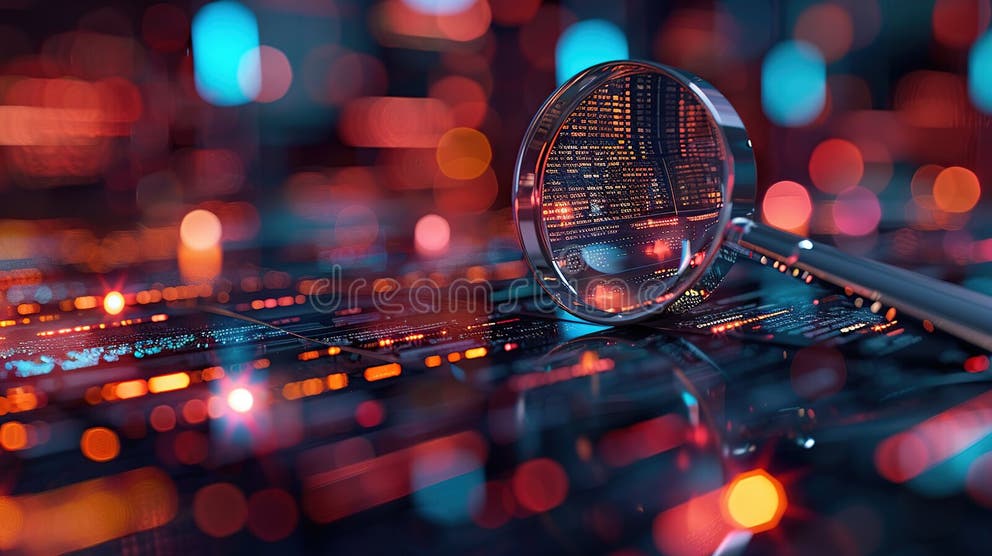 Magnifying Glass on a Circuit Board with Digital Code Stock ...