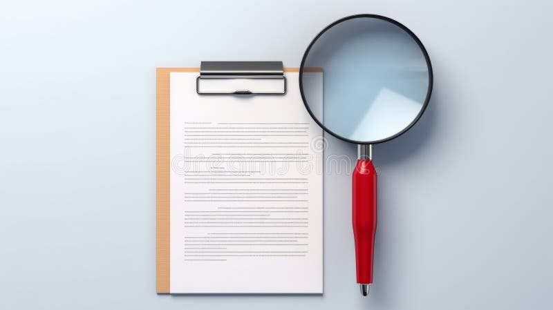 A Magnifying Glass and Clipboard with Clip on a Desk. Generative Ai ...
