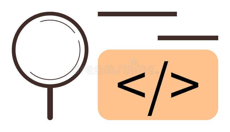 Code Debugging Concept with Magnifying Glass and Programming Symbols Stock Illustration ...