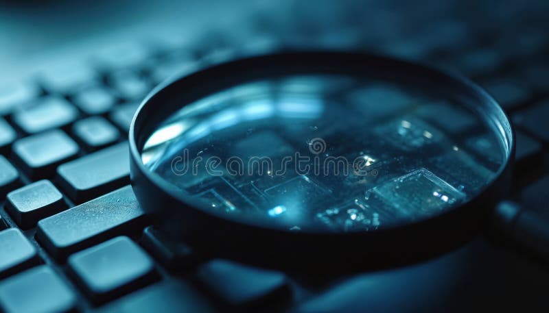 Magnifying Glass on Computer Keyboard. Search Research Technology Stock ...
