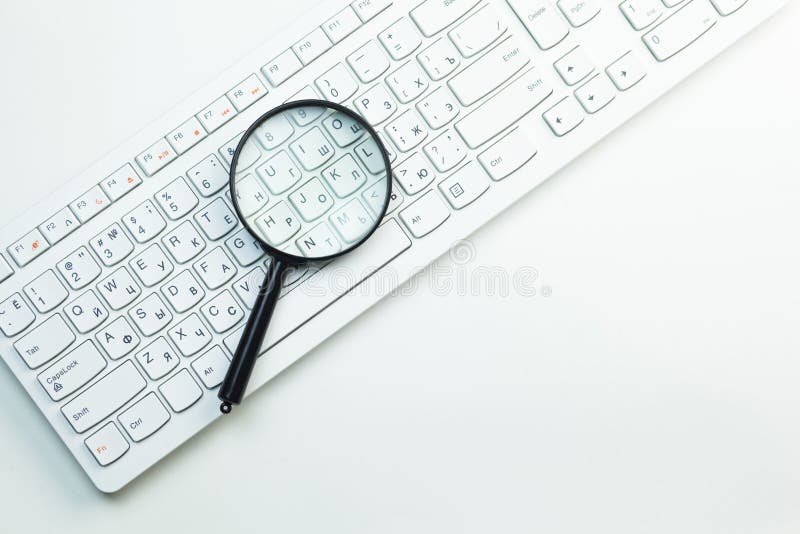 Magnifying Glass on Computer Stock Photo - Image of information, search ...