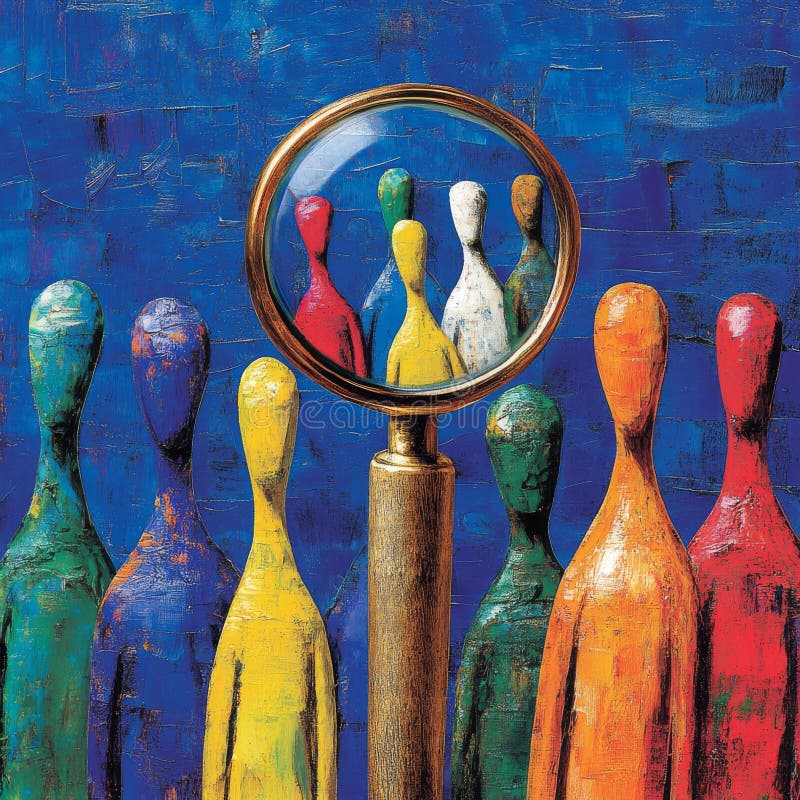 The Magnifying Glass Concentrates on a Lone Figure Amidst a Diverse ...