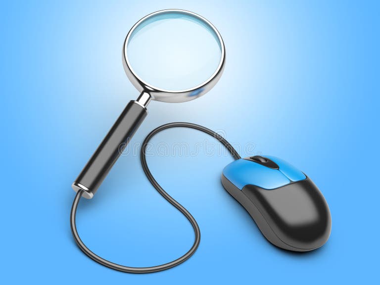 Magnifying Glass Connected To a Computer Mouse Stock Illustration ...