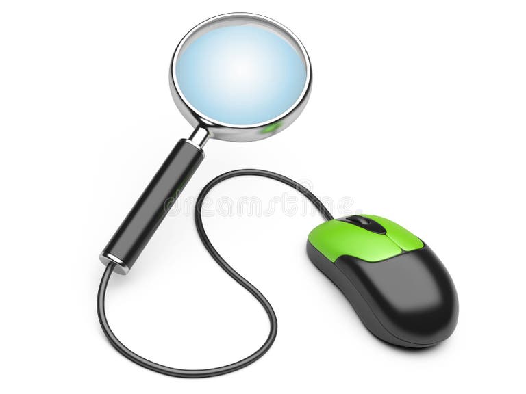 Magnifying Glass Connected To a Computer Mouse Stock Illustration ...