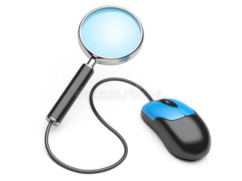 Magnifying Glass Connected To a Computer Mouse Stock Illustration ...