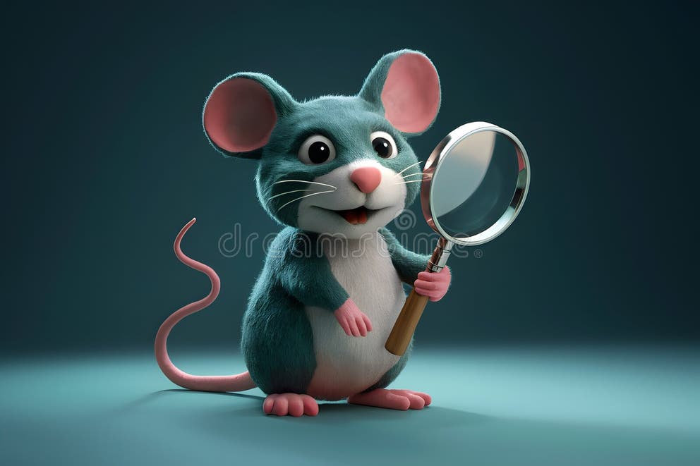Magnifying Glass, 3D Rendering Computer Mouse Mascot Stock Illustration ...