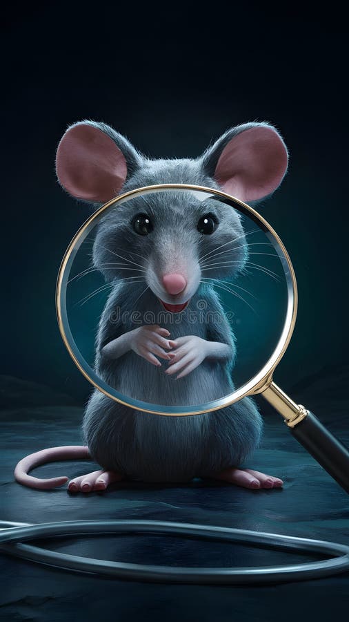 Magnifying Glass, 3D Rendering Computer Mouse Mascot Stock Illustration ...