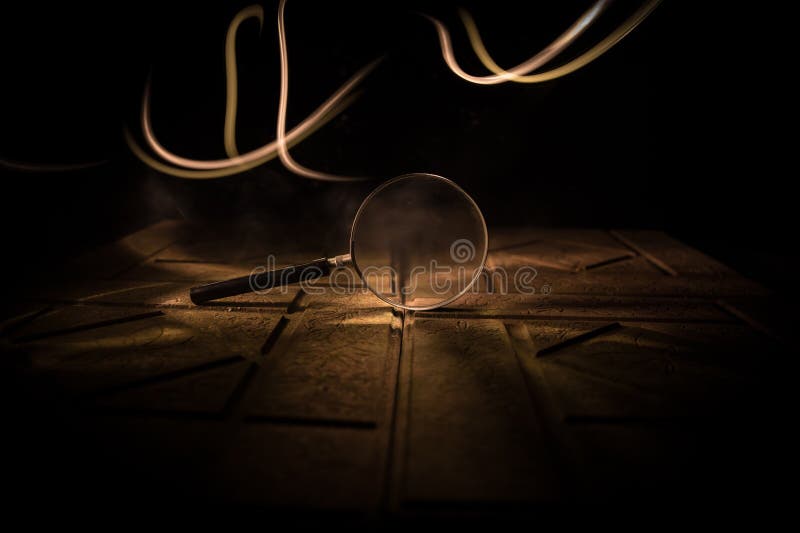 Magnifying Glass in Dark Blue Background, Under the Light, Mysterious ...