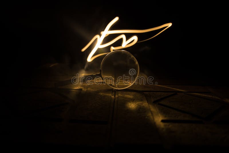 Magnifying Glass in Dark Blue Background, Under the Light, Mysterious ...
