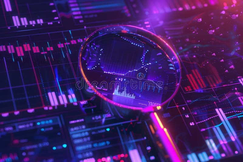 Magnifying Glass on Data Analysis Screen Stock Illustration ...