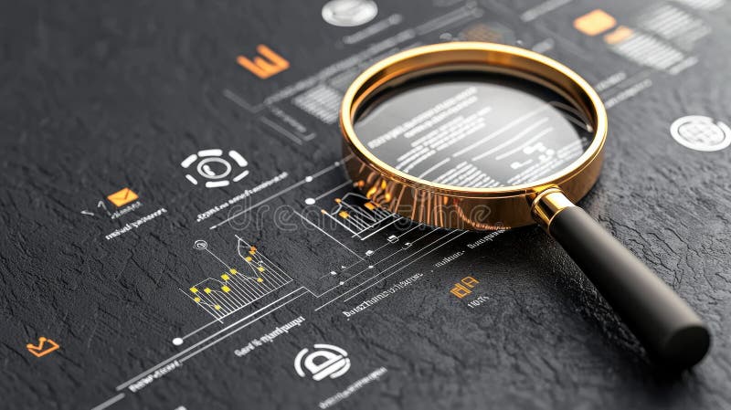 Magnifying Glass on Data Charts Stock Illustration - Illustration of ...