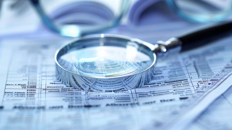 Magnifying Glass on Detailed Paperwork for Close Inspection Stock Photo ...