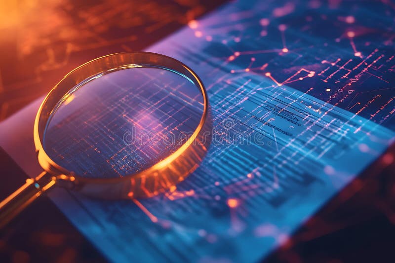 Magnifying Glass on Digital Data Stock Illustration - Illustration of ...