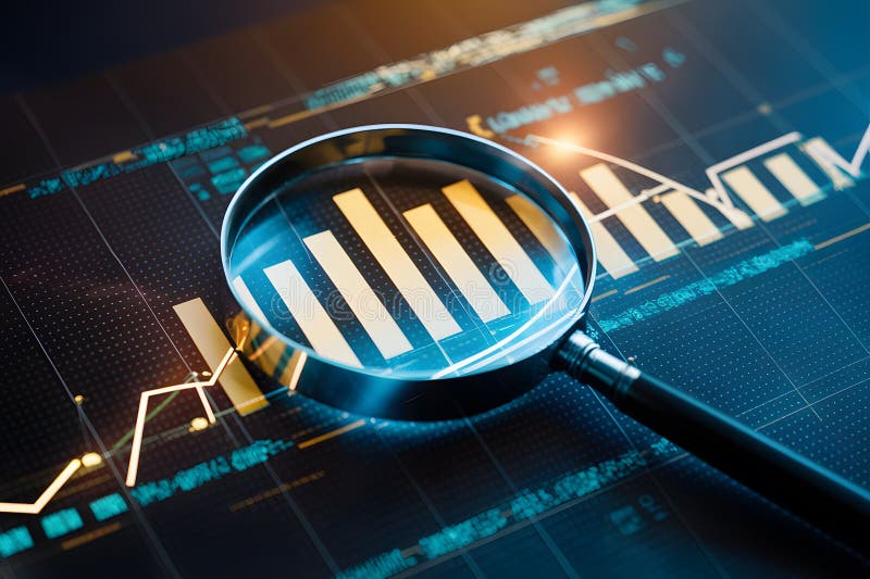 Magnifying Glass on Digital Interface Enhancing Bar Chart with Shades ...