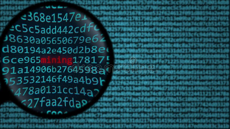 Magnifying Glass Discovers Word Mining on Computer Screen. 3D Rendering ...