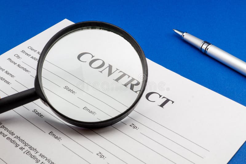 Magnifying Glass and Document Contract Close Up Stock Photo - Image of ...