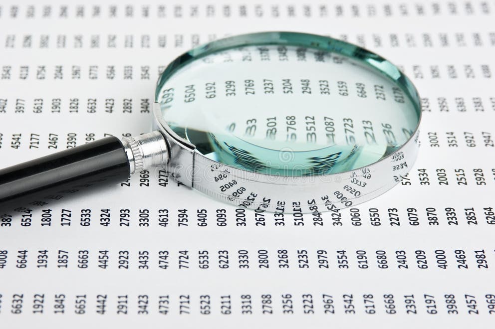 Magnifying Glass and Document with Figures Stock Image - Image of ...