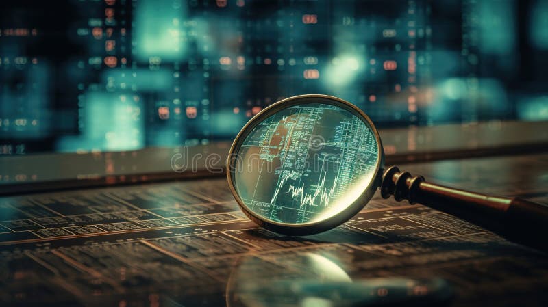 Magnifying Glass and Documents with Analytics Data Lying on Table ...