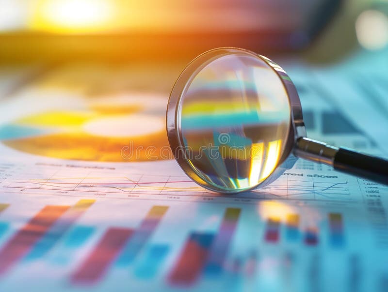 Magnifying Glass and Documents with Analytics Data Lying on Table ...