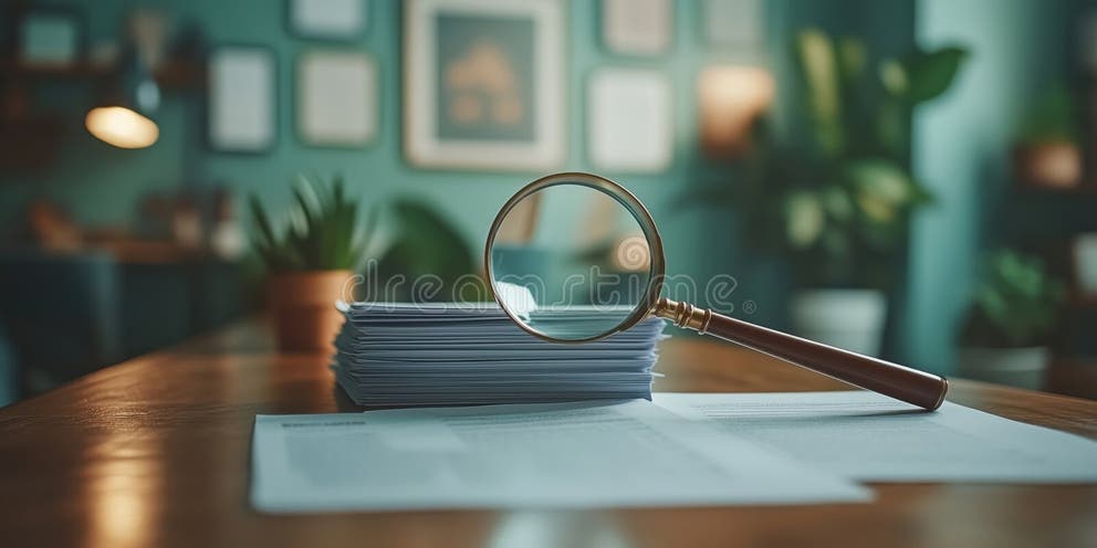 Magnifying Glass on Documents Highlighting Analysis and Research in ...