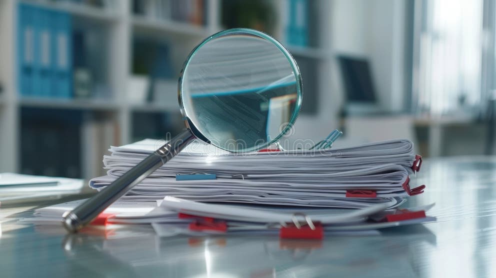 Magnifying Glass on Documents. AI Generated Stock Photo - Image of ...