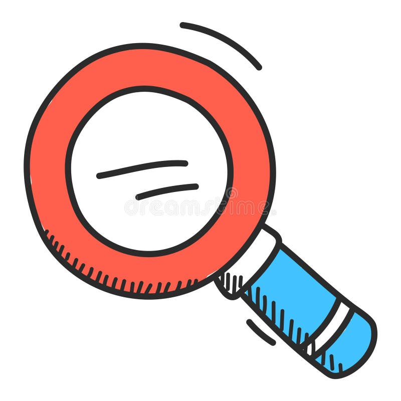 Magnifying Glass Doodle Icon Vector Isolated. Red Magnifier Stock ...