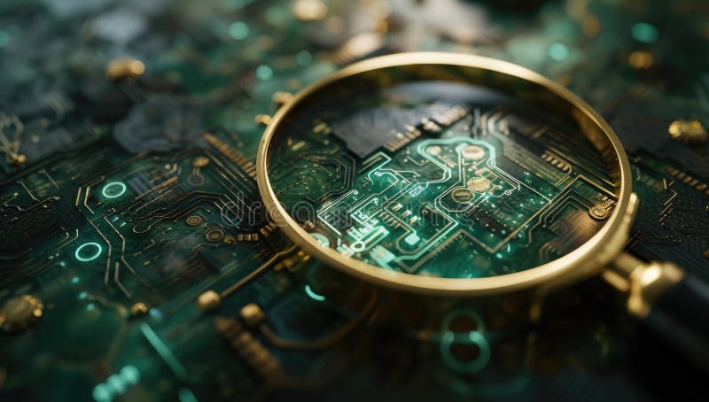 Magnifying Glass on Electronic Circuit Board, Closeup. Technology ...