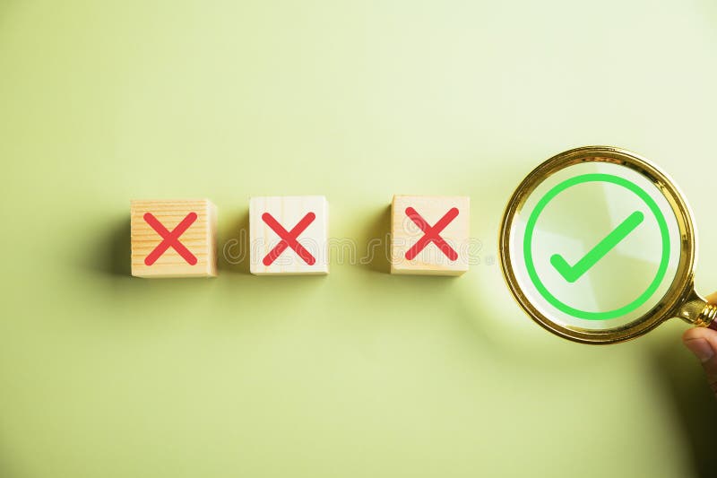 Magnifying Glass Enlarges the Correct or Check Mark Stock Photo - Image ...