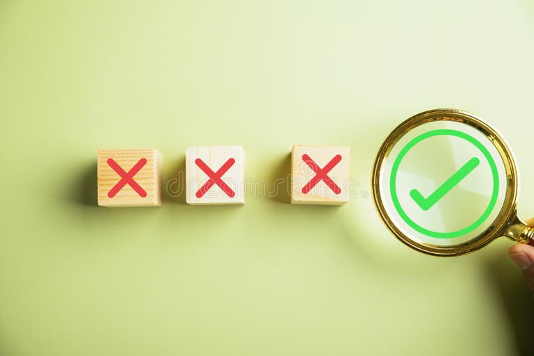 Magnifying Glass Enlarges the Correct or Check Mark Stock Photo - Image ...