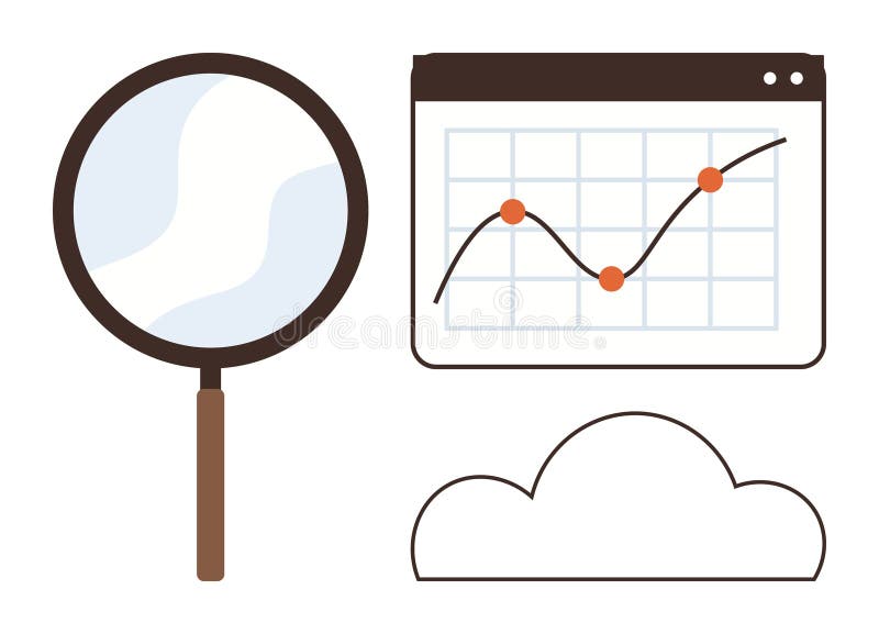 Data Analysis and Cloud Storage Concept with Magnifying Glass, Graph, and Cloud Icon Elements ...