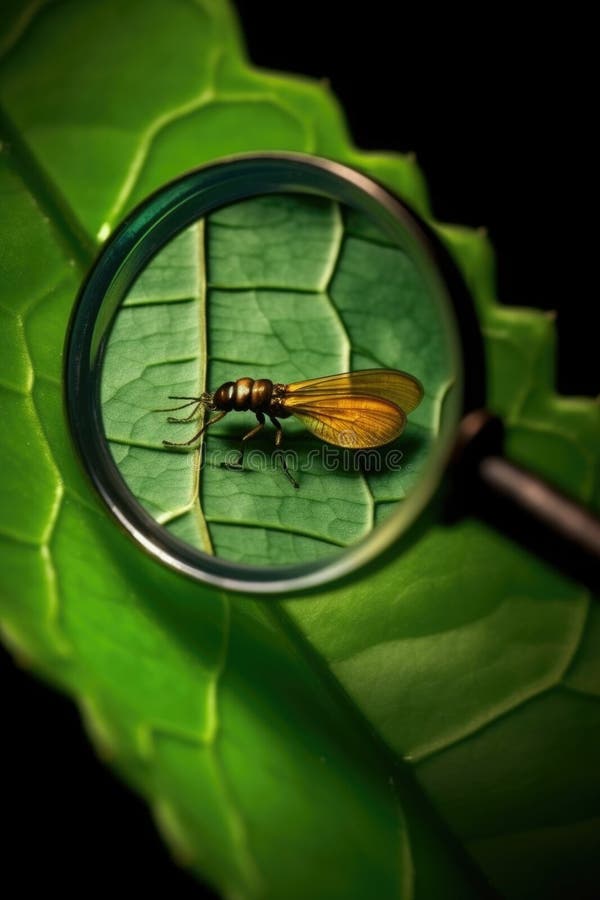 Magnifying Glass Enlarging a Tiny Insect on a Leaf Stock Illustration ...