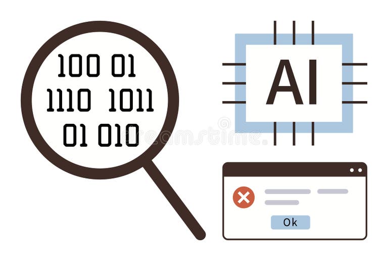 Binary Code, AI Chip, and Error Window Representing Technology ...