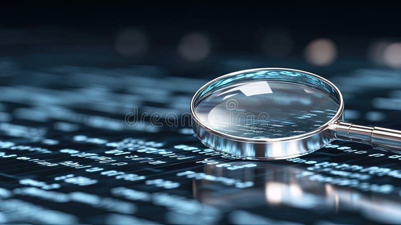 A Magnifying Glass Examines Blue Binary Code, Illustrating the ...