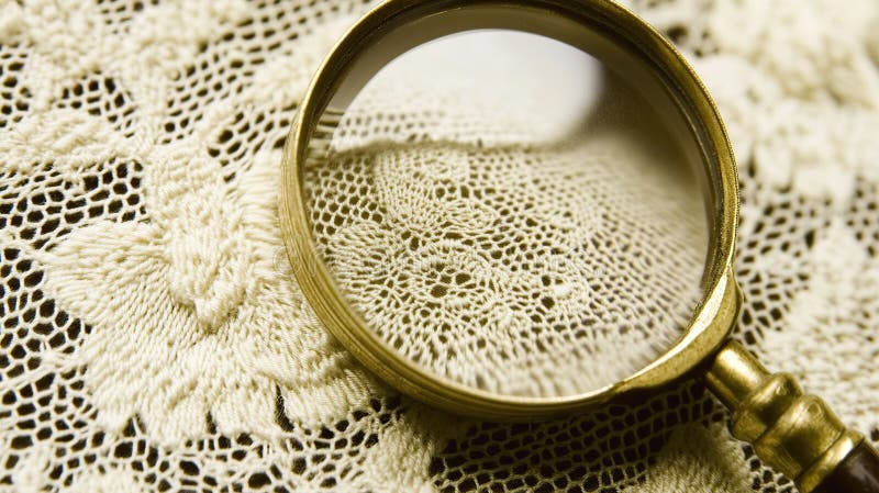 Magnifying Glass Examining Antique Lace Close-Up Stock Image - Image of ...