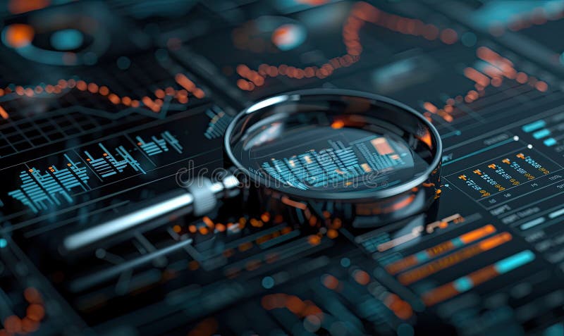 A Large Magnifying Glass is Closely Examining a Computer Screen Stock ...