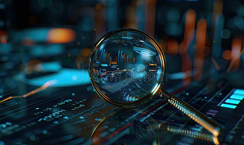 A Large Magnifying Glass is Closely Examining a Computer Screen Stock ...