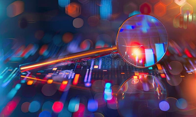 A Large Magnifying Glass is Closely Examining a Computer Screen Stock ...