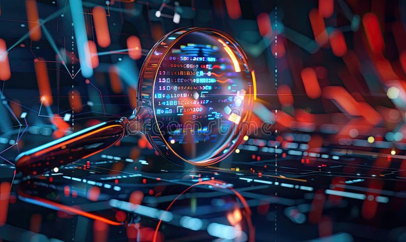 A Large Magnifying Glass is Closely Examining a Computer Screen Stock ...