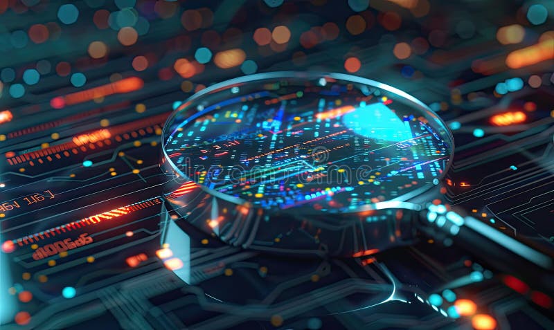 A Large Magnifying Glass is Closely Examining a Computer Screen Stock ...