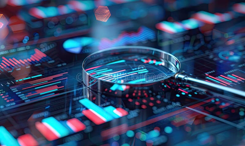 A Large Magnifying Glass is Closely Examining a Computer Screen Stock ...